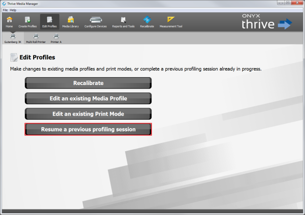 Resume profiling session