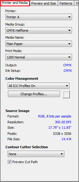 Printer and Media Tab