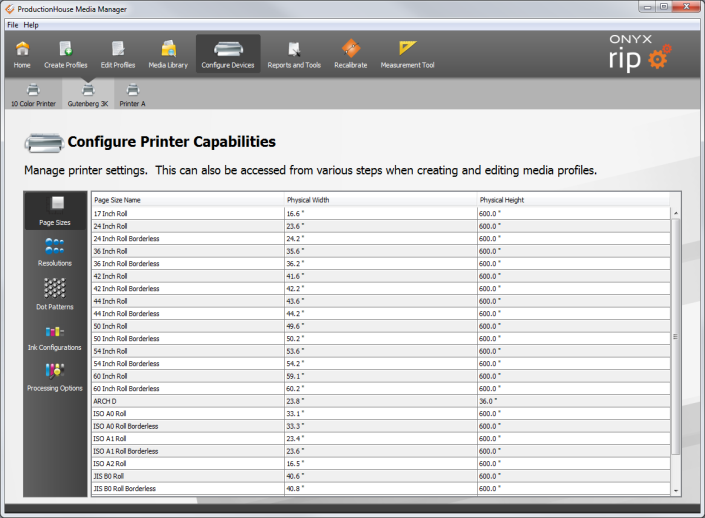 Configure Printer Capabilities