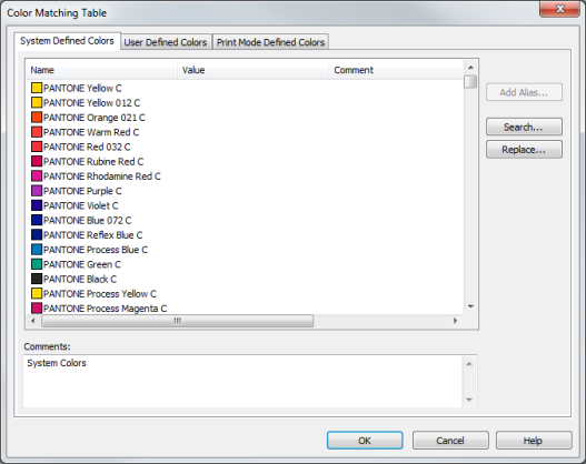 Color Matching Table