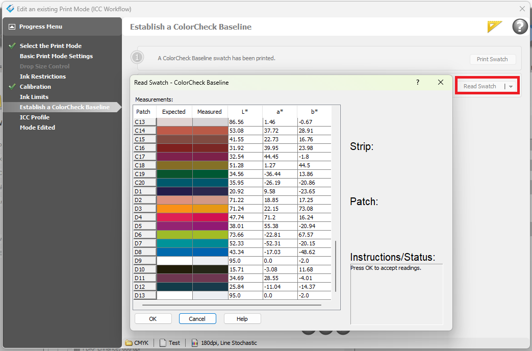 Establish ColorCheck Baseline