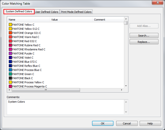 System Defined Colors